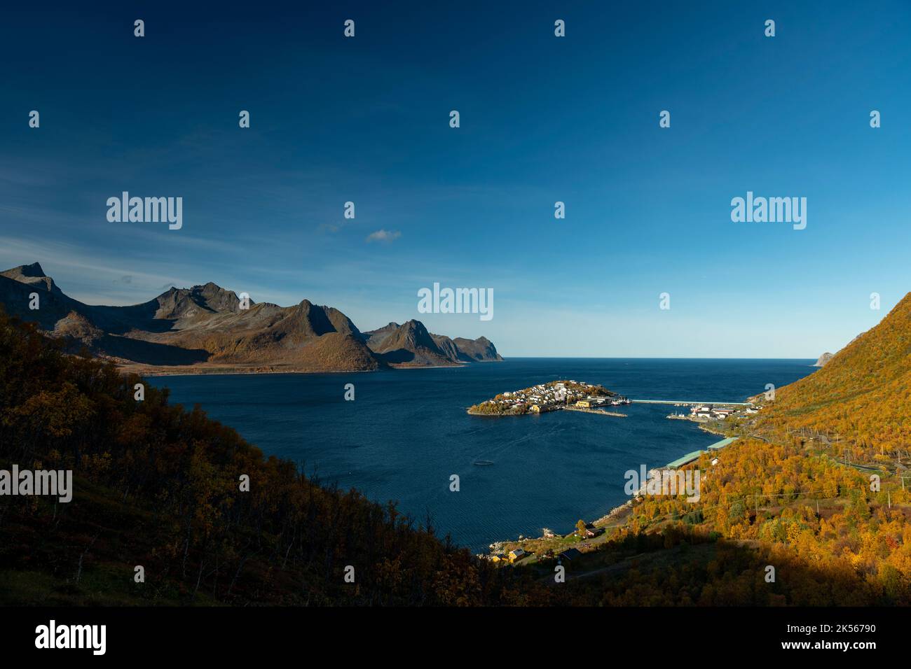 Husøy fisher's village in Senja Island, Arctic circle, Norway. - stock ...