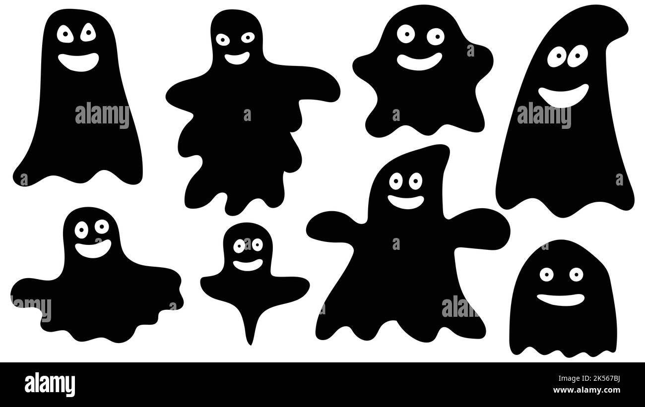 A set of funny and scary Halloween boo ghosts. Ghost character with a ...