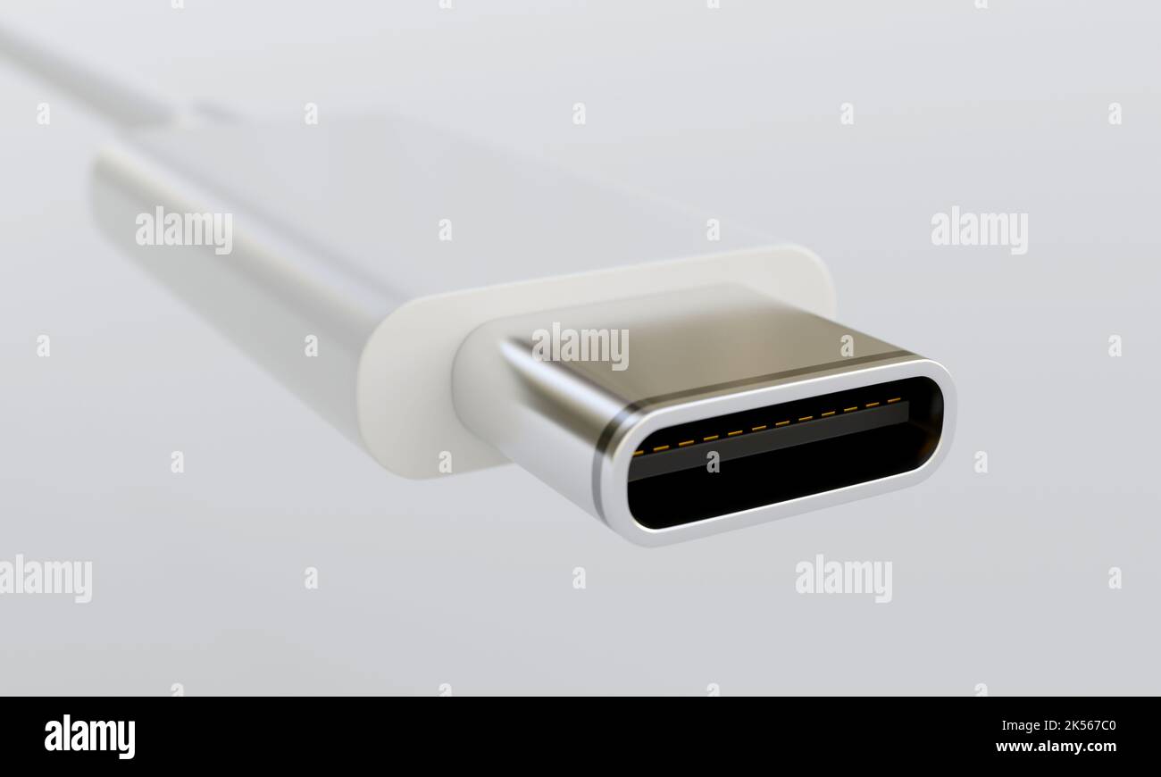 Type C USB cable isolated on white background. 3D Rendering Stock Photo ...