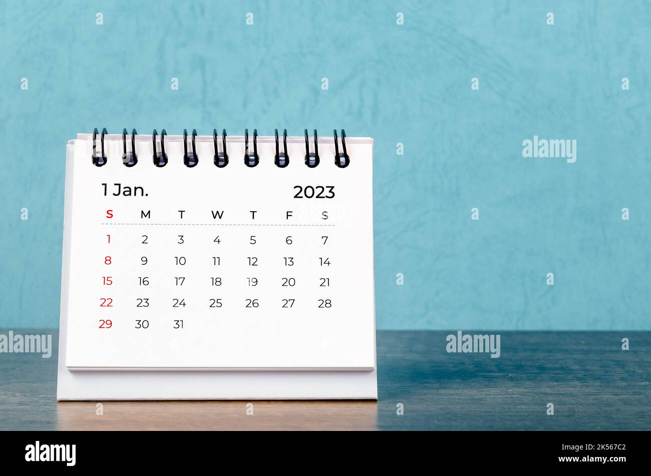 January 2023 desk calendar on blue color background, Vintage style ...