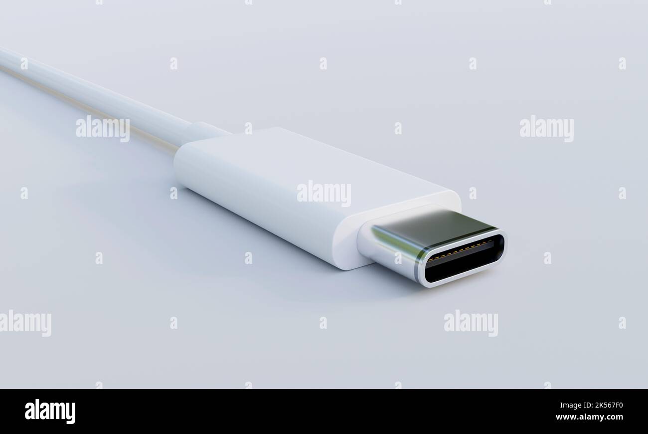 Type C USB cable isolated on white background. 3D Rendering Stock Photo ...