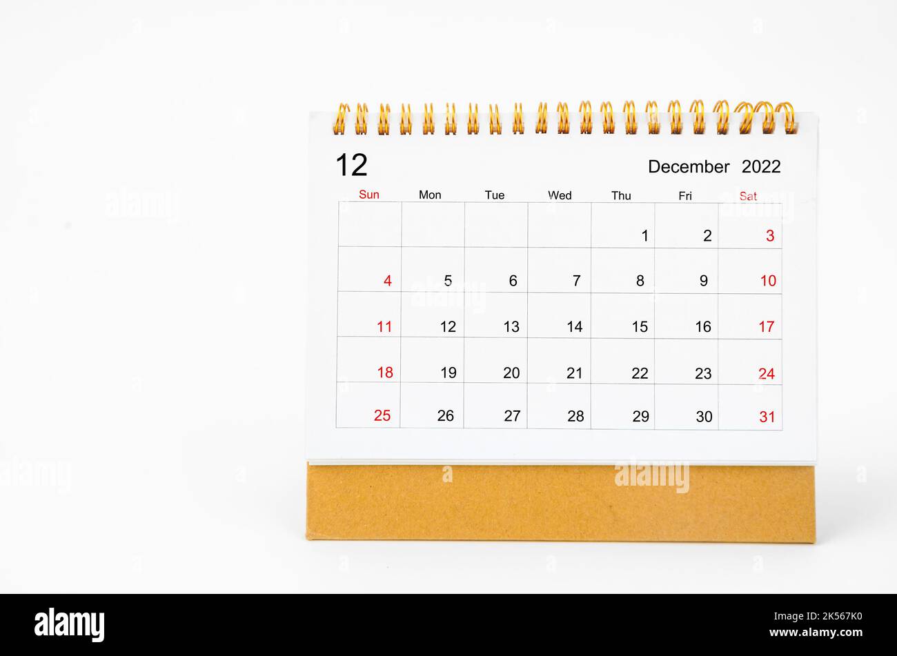 December 2022 Monthly desk calendar for 2022 year isolated on white ...