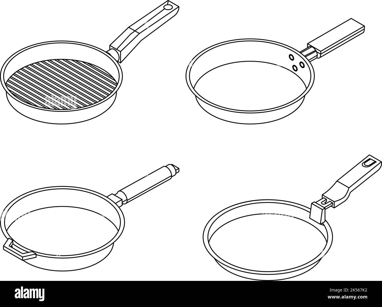 Griddle Pan Icon Set Isometric Set Of Griddle Pan Vector Icons Outline Isolated On White