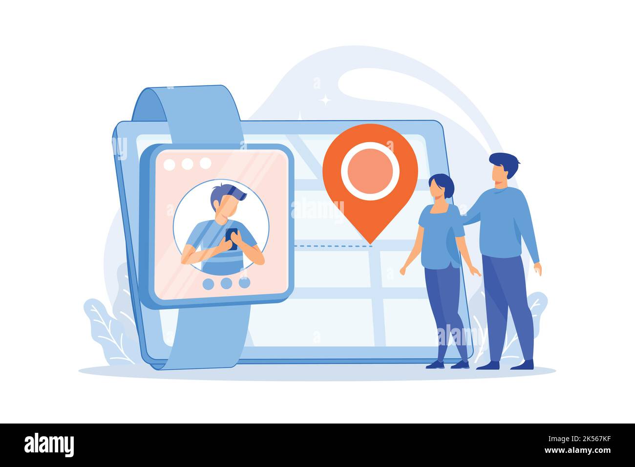 Parents looking at child location on tablet and GPS traking watch. GPS ...