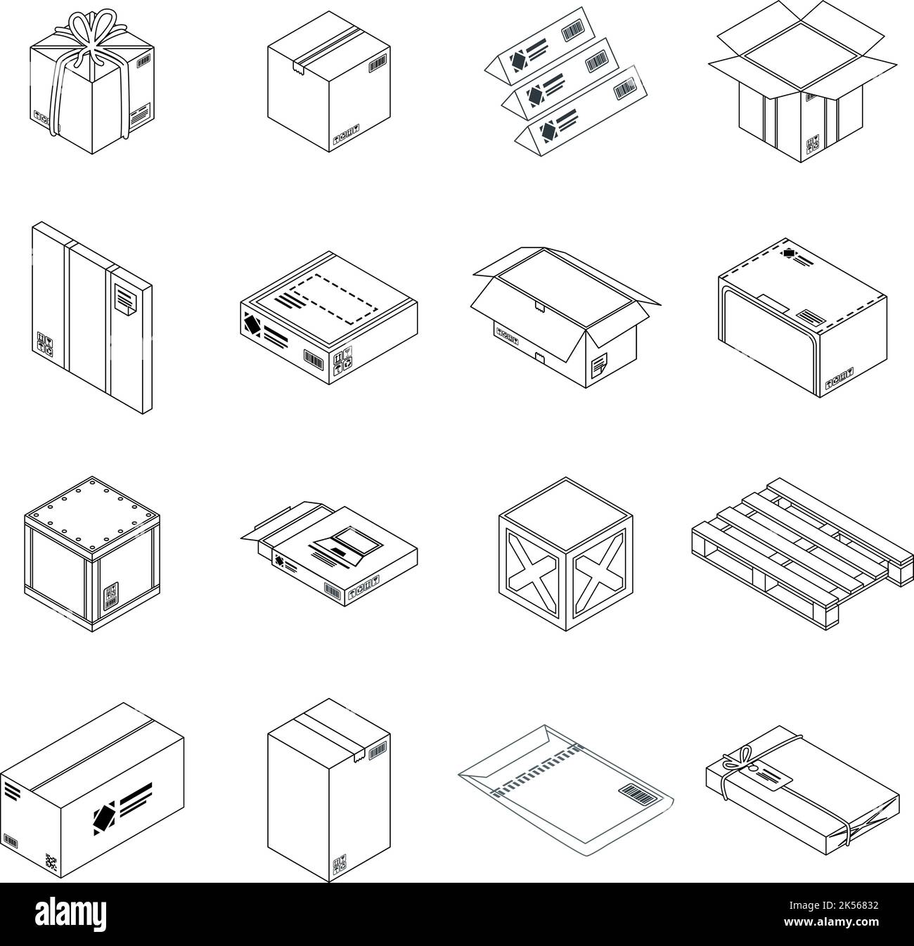 Parcel icon set. Isometric set of parcel vector icons outline isolated ...