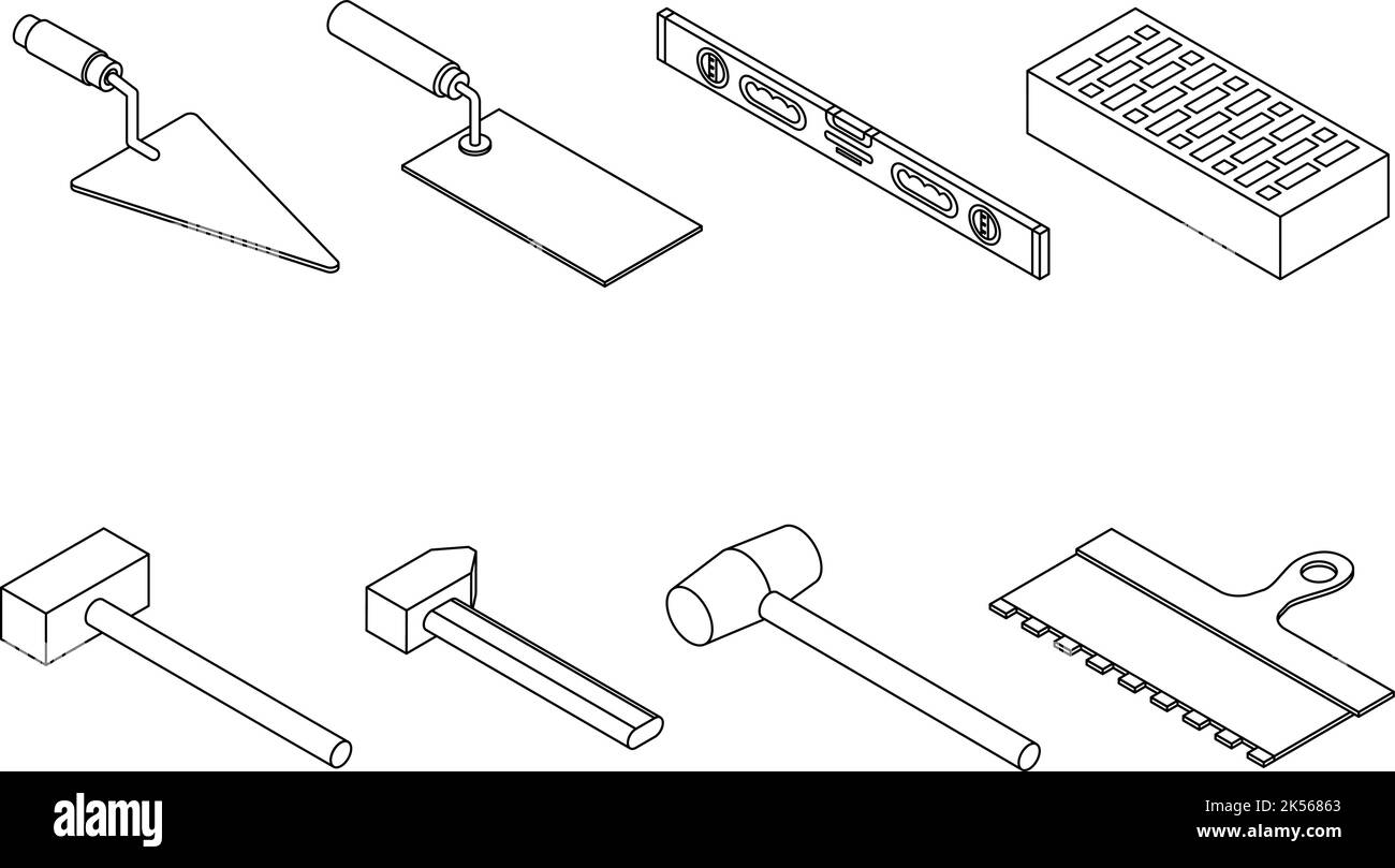 Masonry worker icons set. Isometric set of masonry worker vector icons ...
