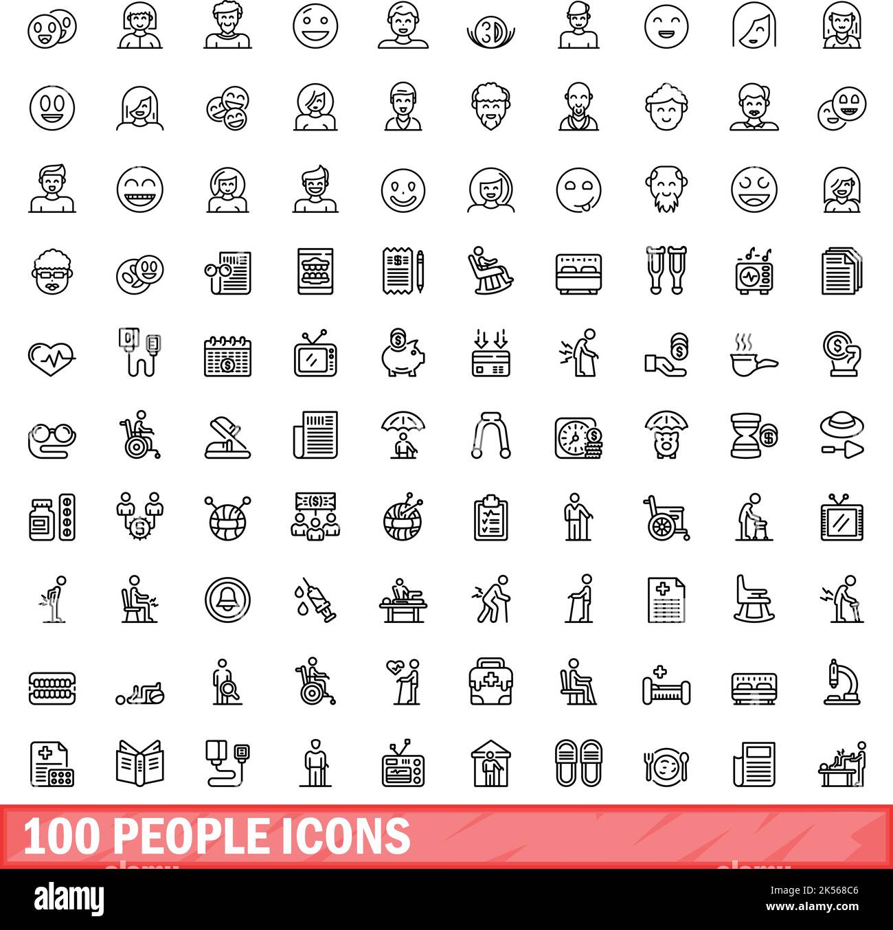 100 people icons set. Outline illustration of 100 people icons vector ...