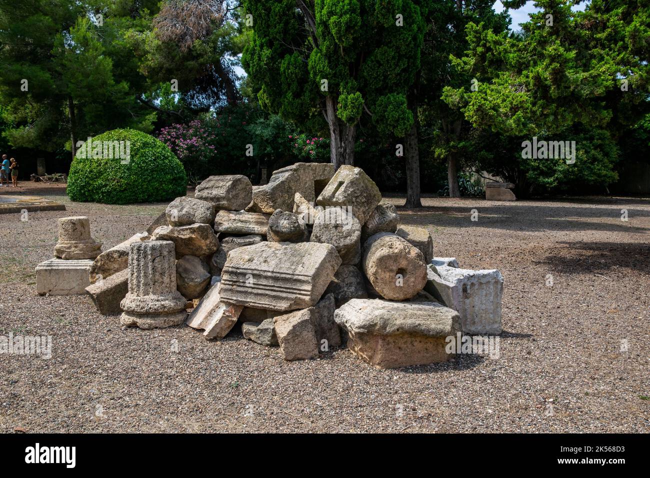 Old columns ruins and other pieces exhibited at the Roman Necropolis of ...
