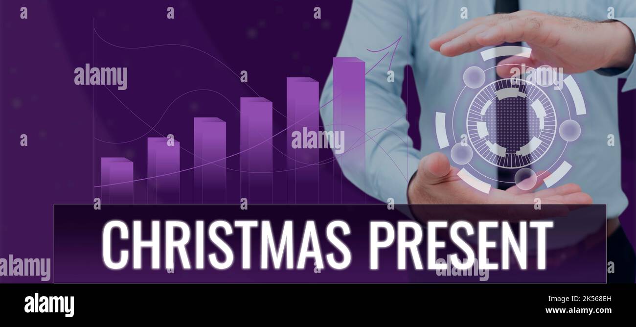 Text caption presenting Christmas Present, Word for presented as a gift ...