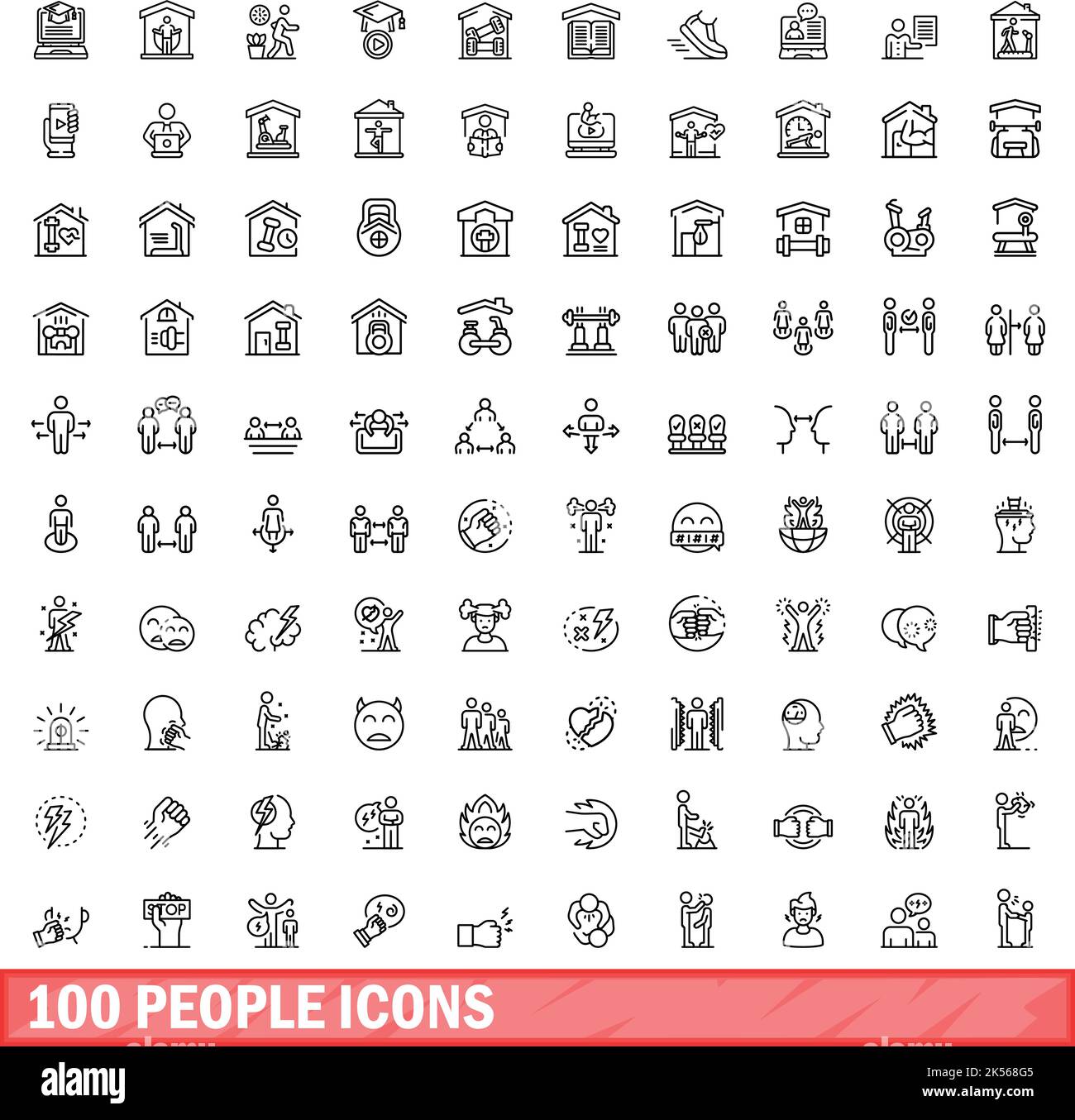 100 people icons set. Outline illustration of 100 people icons vector ...