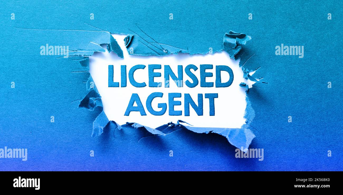 Sign displaying Licensed Agent, Business overview Authorized and ...