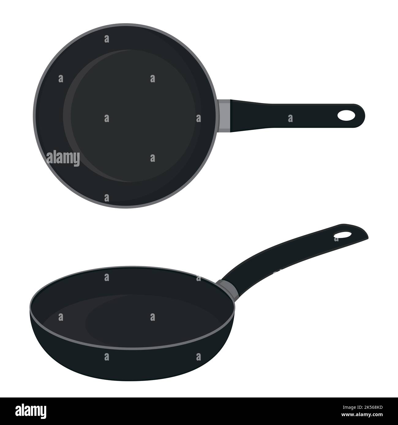 Black insulated frying pan with handle, color vector illustration Stock ...
