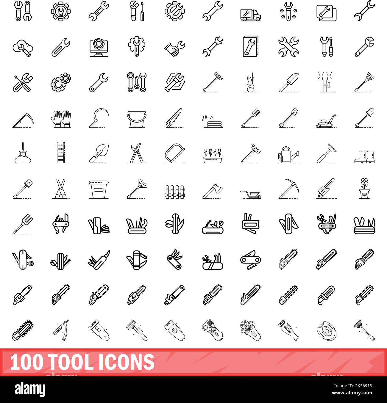 100 tool icons set. Outline illustration of 100 tool icons vector set ...