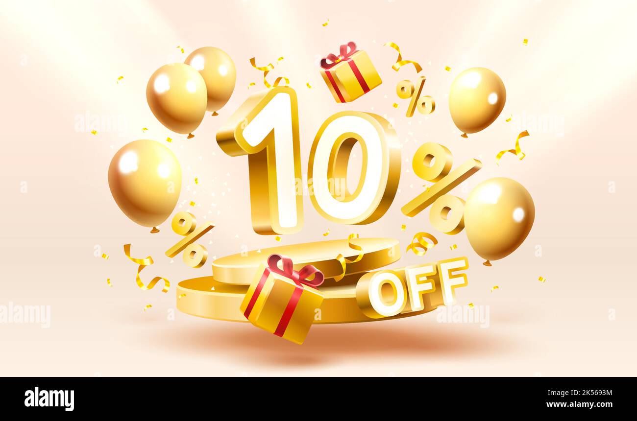 10 Off. Discount creative composition. 3d sale symbol with decorative ...