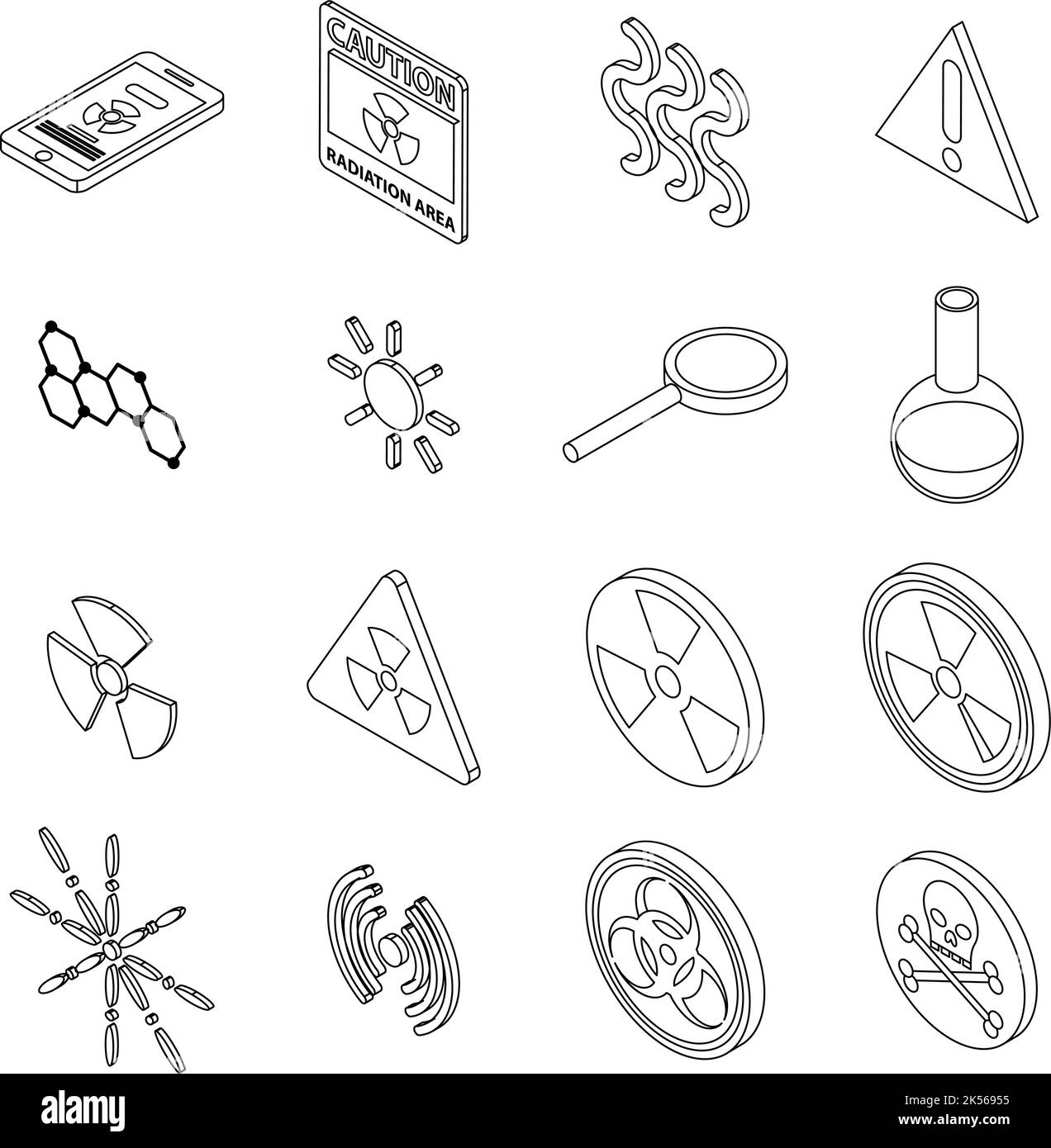 Radiation icons set. Isometric set of radiation vector icons outline ...