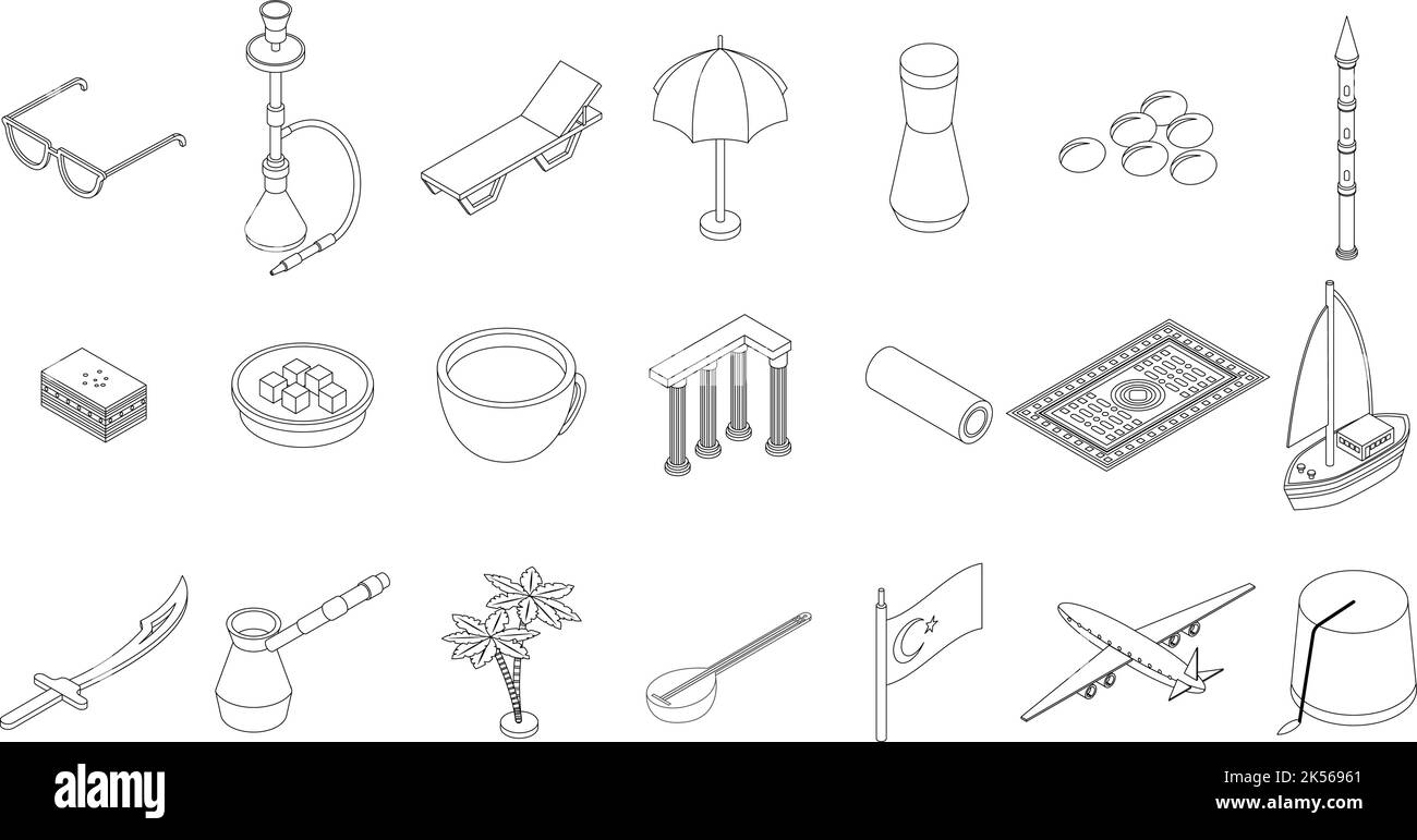 Turkey country icons set. Isometric set of turkey country vector icons ...