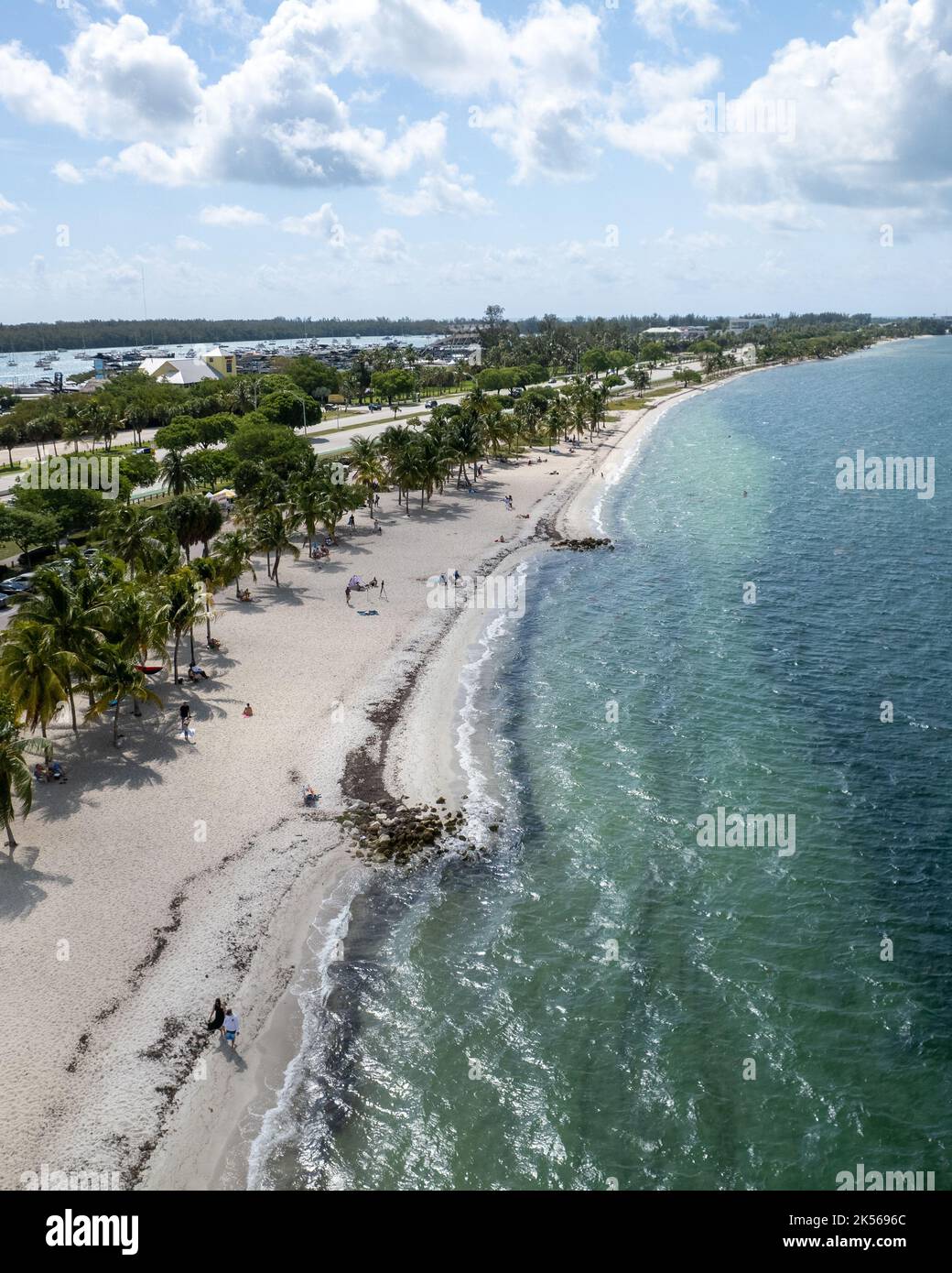 An aerial view of Hobie Beach, Key Biscayne on a sunny day in Miami ...