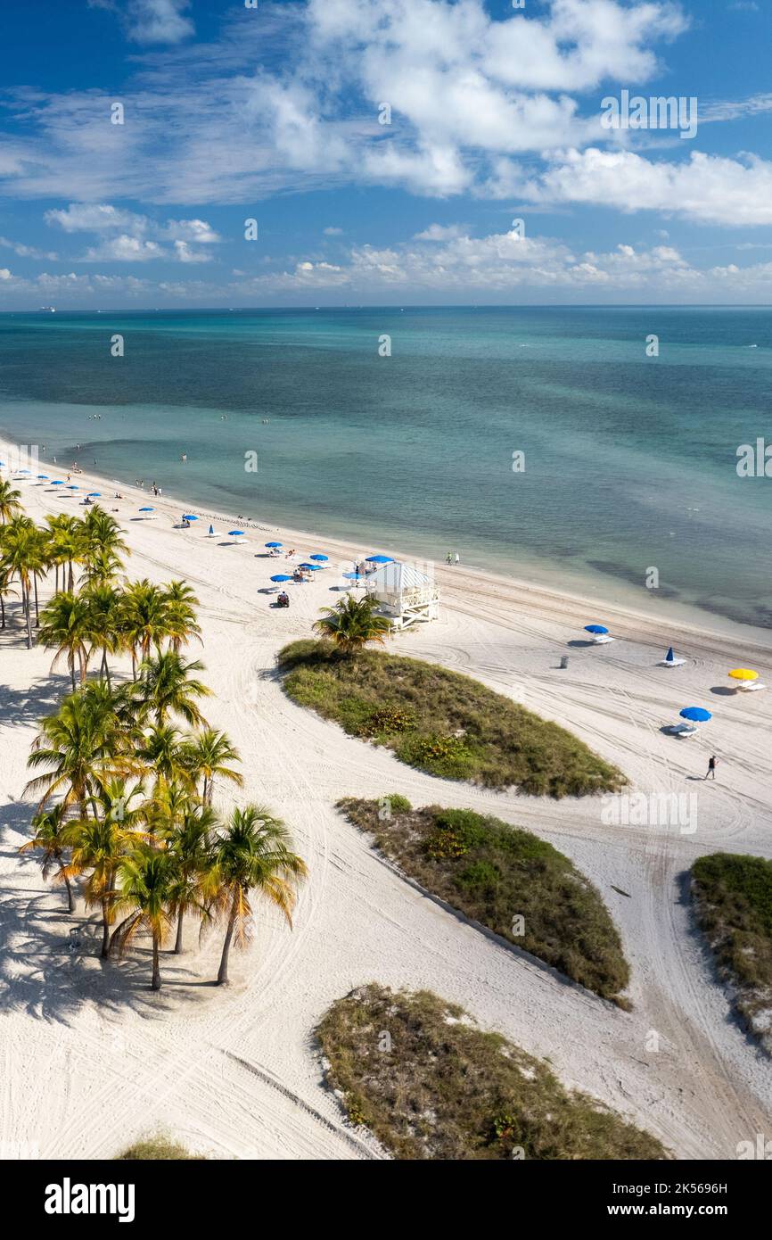 An aerial view of Crandon Park Beach in Key Biscayne on a sunny day in ...