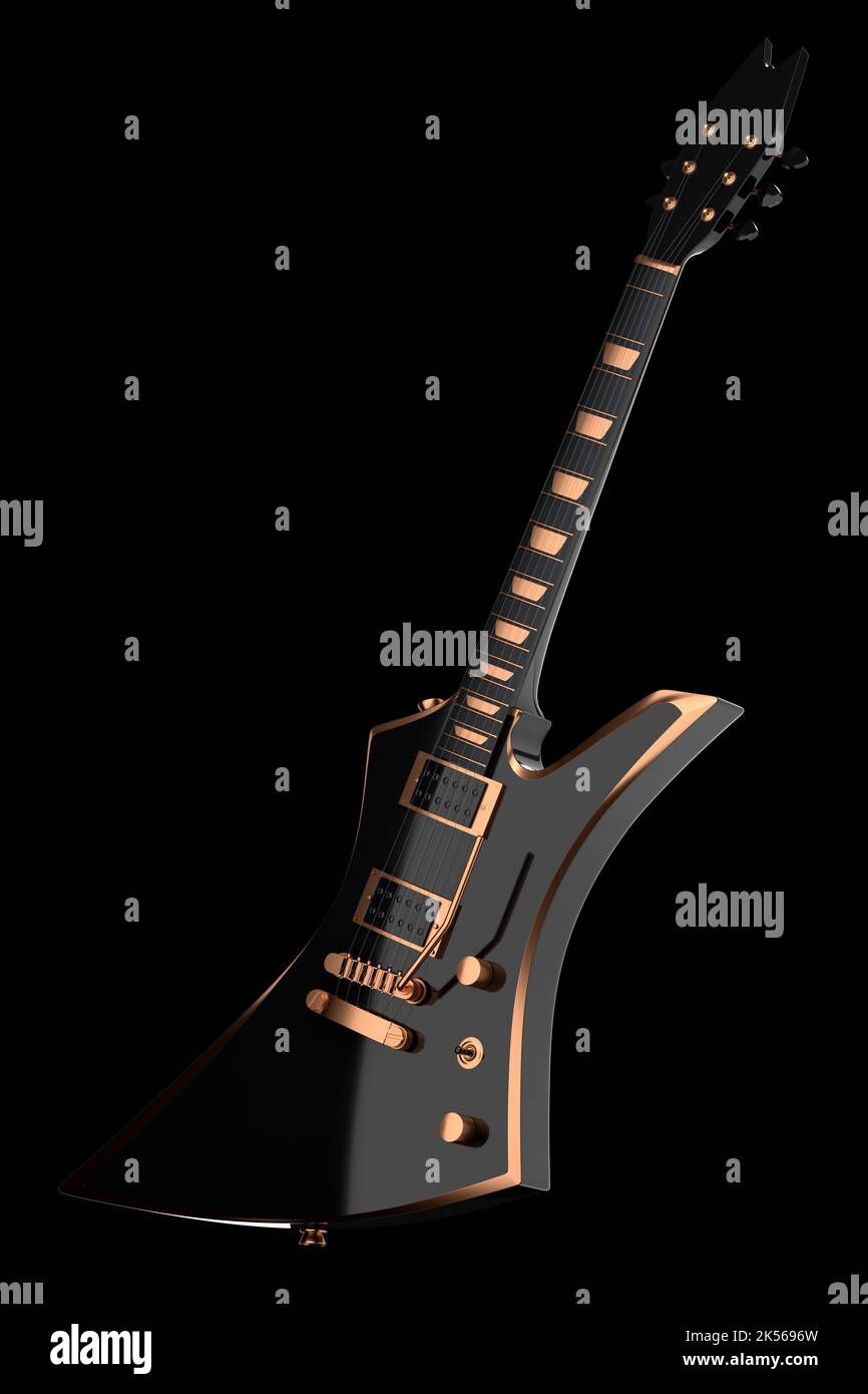 Close-up of Electric acoustic guitar isolated on black background. 3d ...