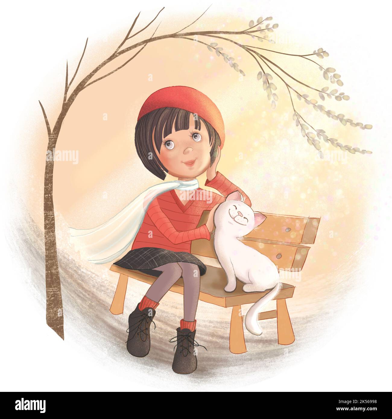French woman with a cat sitting on a bench in the park Stock Photo - Alamy