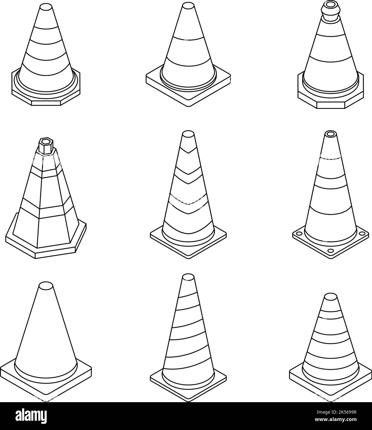 Cone traffic icon set. Isometric set of cone traffic vector icons outline isolated on white ...