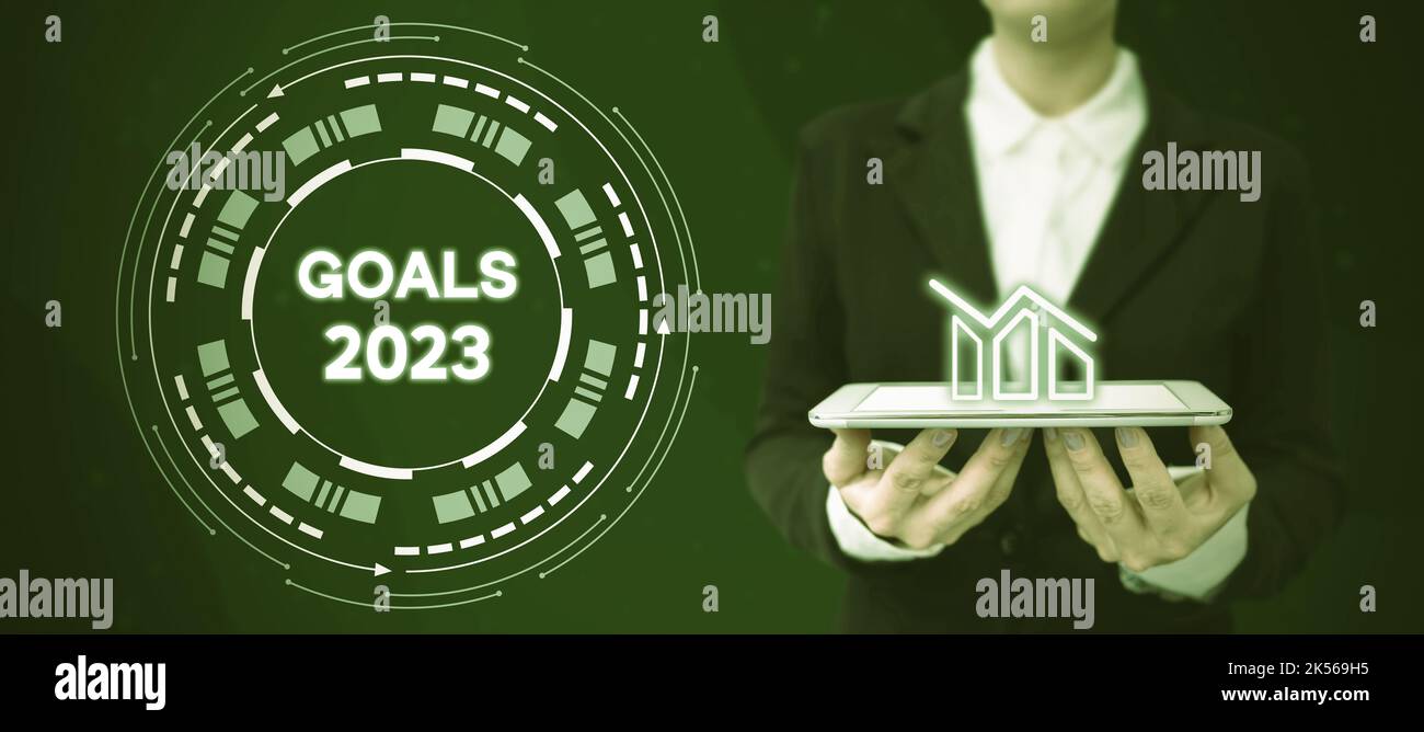 Text caption presenting Goals 2023, Business overview identifying ... Text caption presenting Goals 2023, Business overview identifying ...