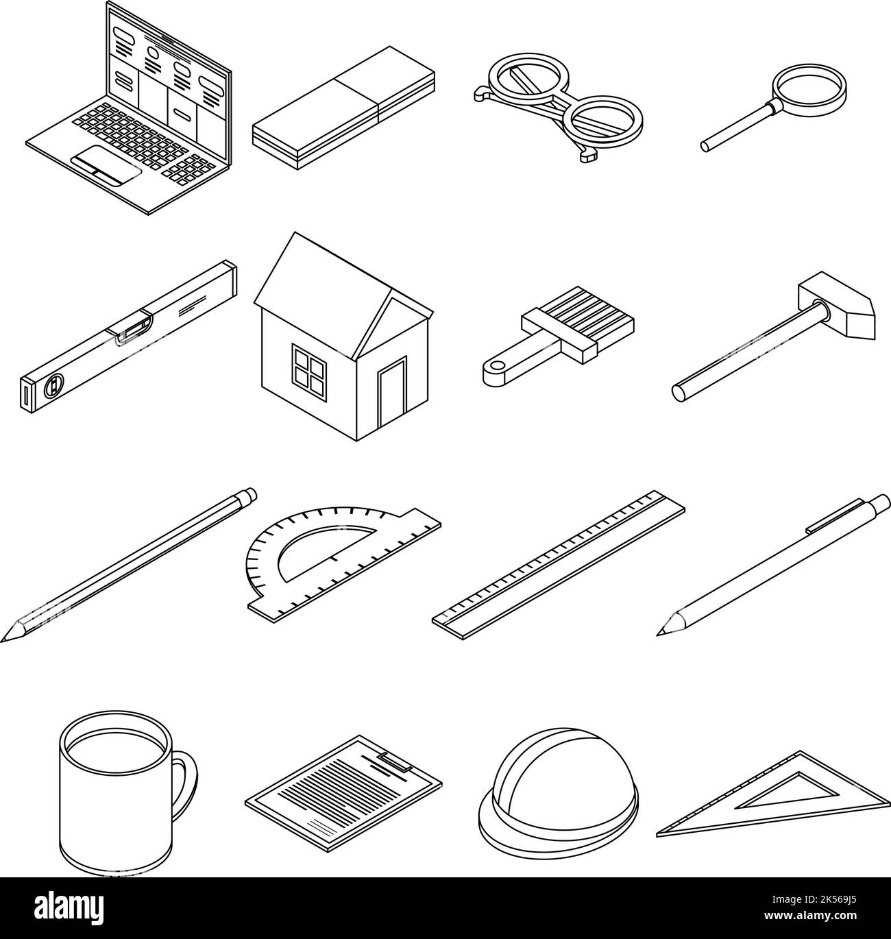 Architect equipment icons set. Isometric set of architect equipment ... Architect equipment icons set. Isometric set of architect equipment ...