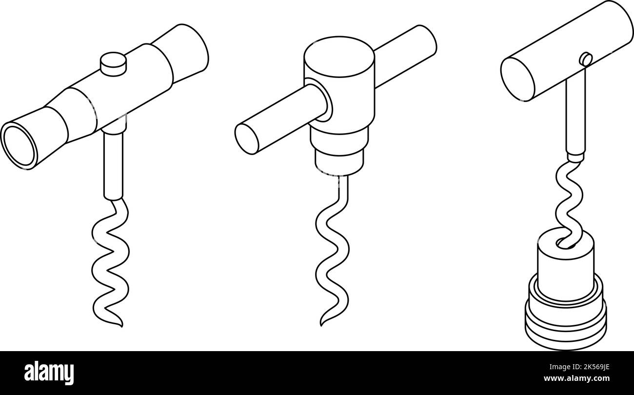 Corkscrew icon set. Isometric set of corkscrew vector icons outline isolated on white background ...