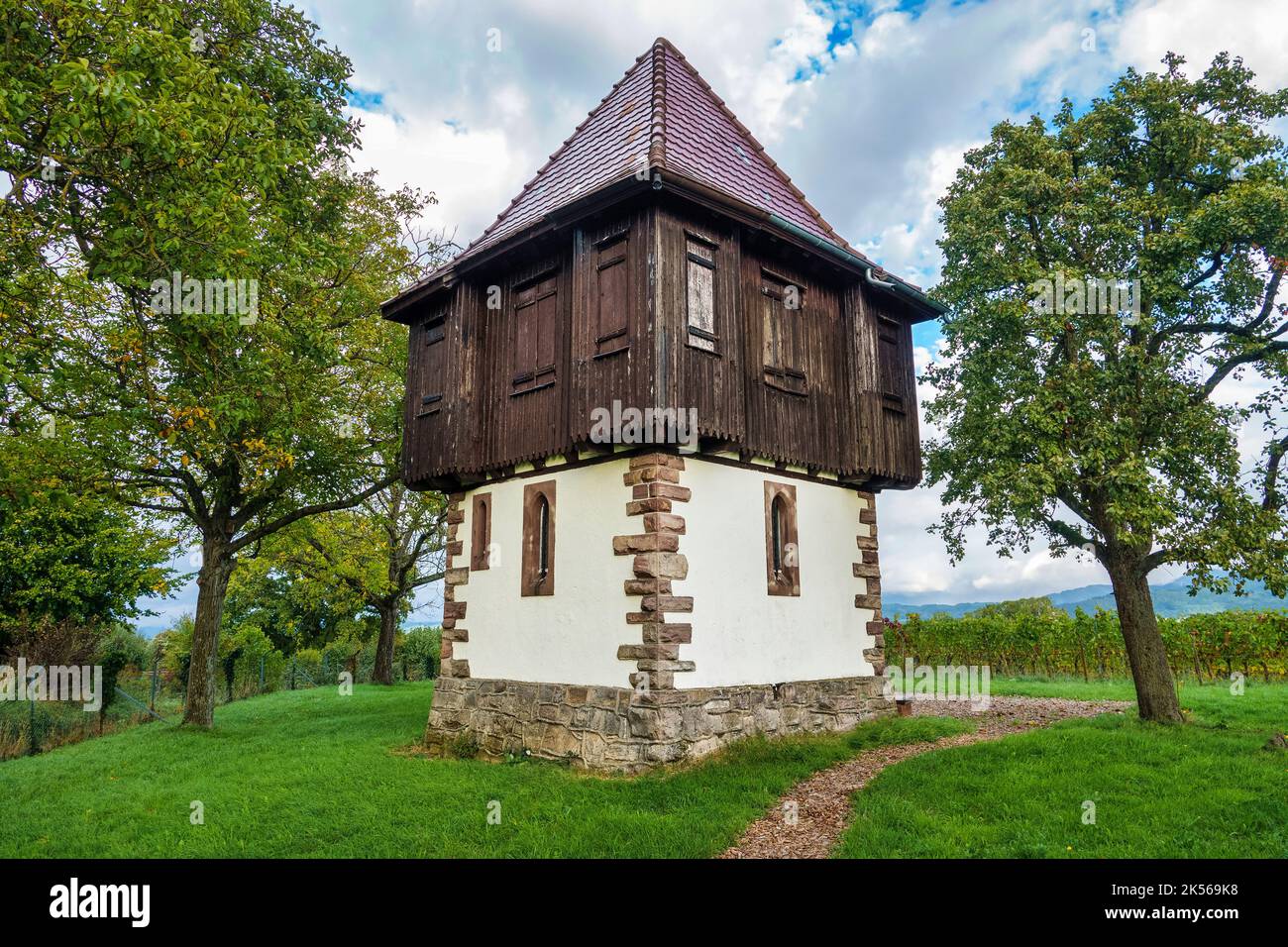 old, small observation tower for an overview of the city of freiburg ...