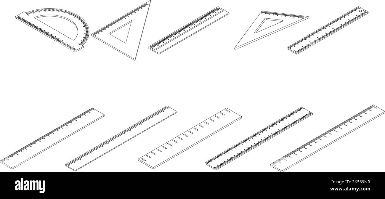 Ruler icons set. Isometric set of ruler vector icons outline isolated ...