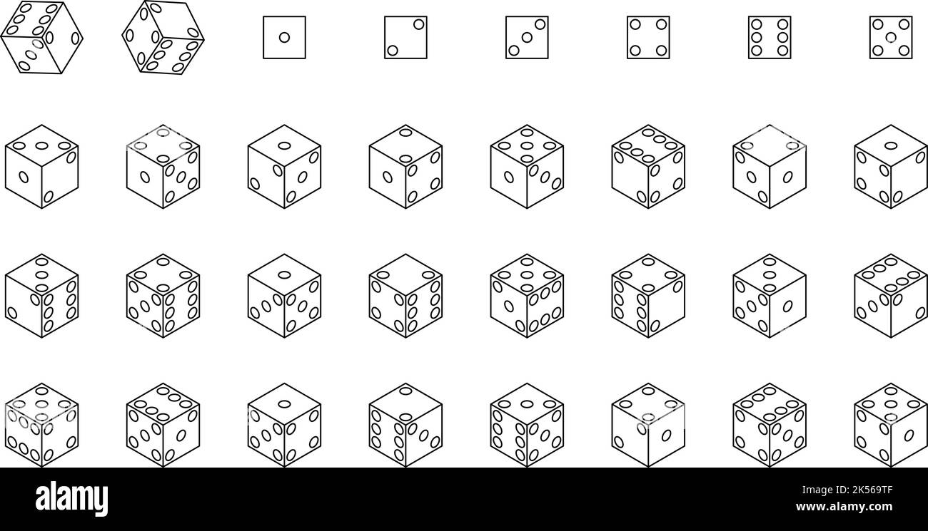 Dice icons set. Isometric set of dice vector icons outline isolated on ...