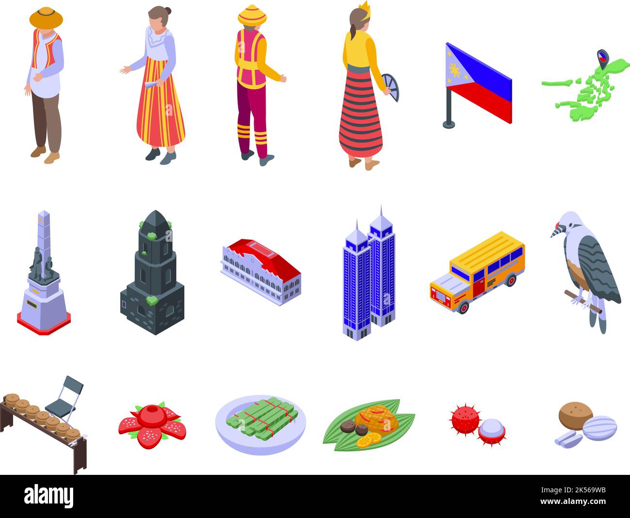 Philippines icons set isometric vector. Bohol tarsier. Travel culture ...