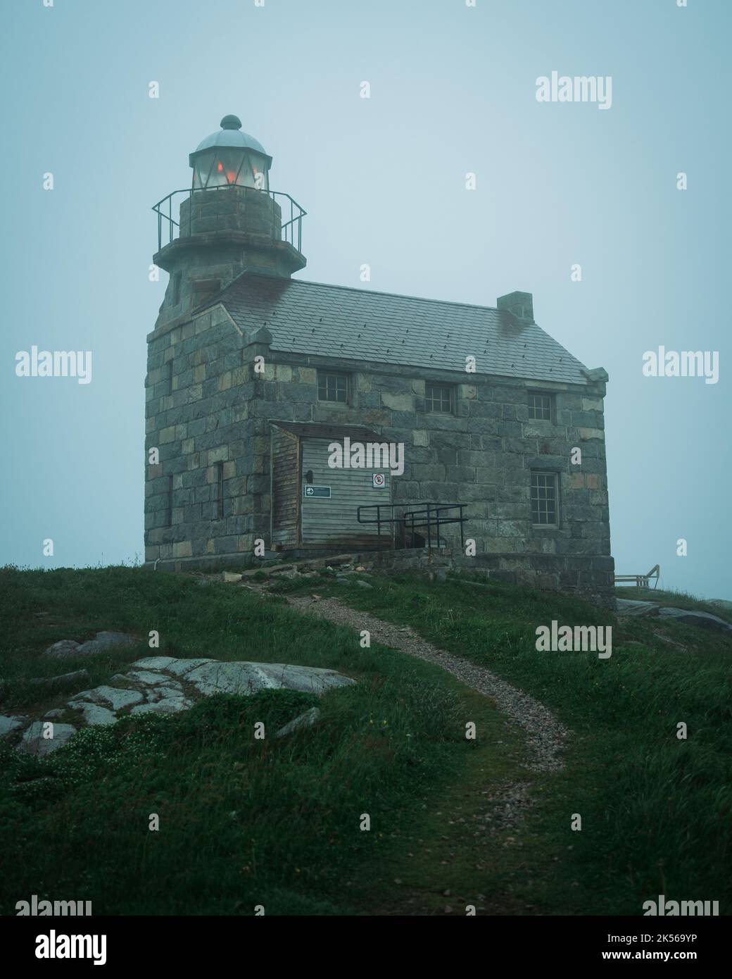 Rose Blanche Lighthouse on a foggy day, Rose Blanche, Newfoundland and ...