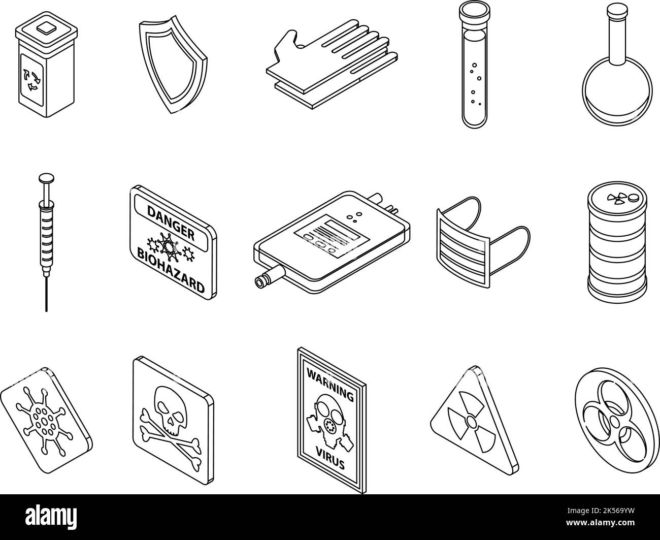 Biohazard icons set. Isometric set of biohazard vector icons outline ...