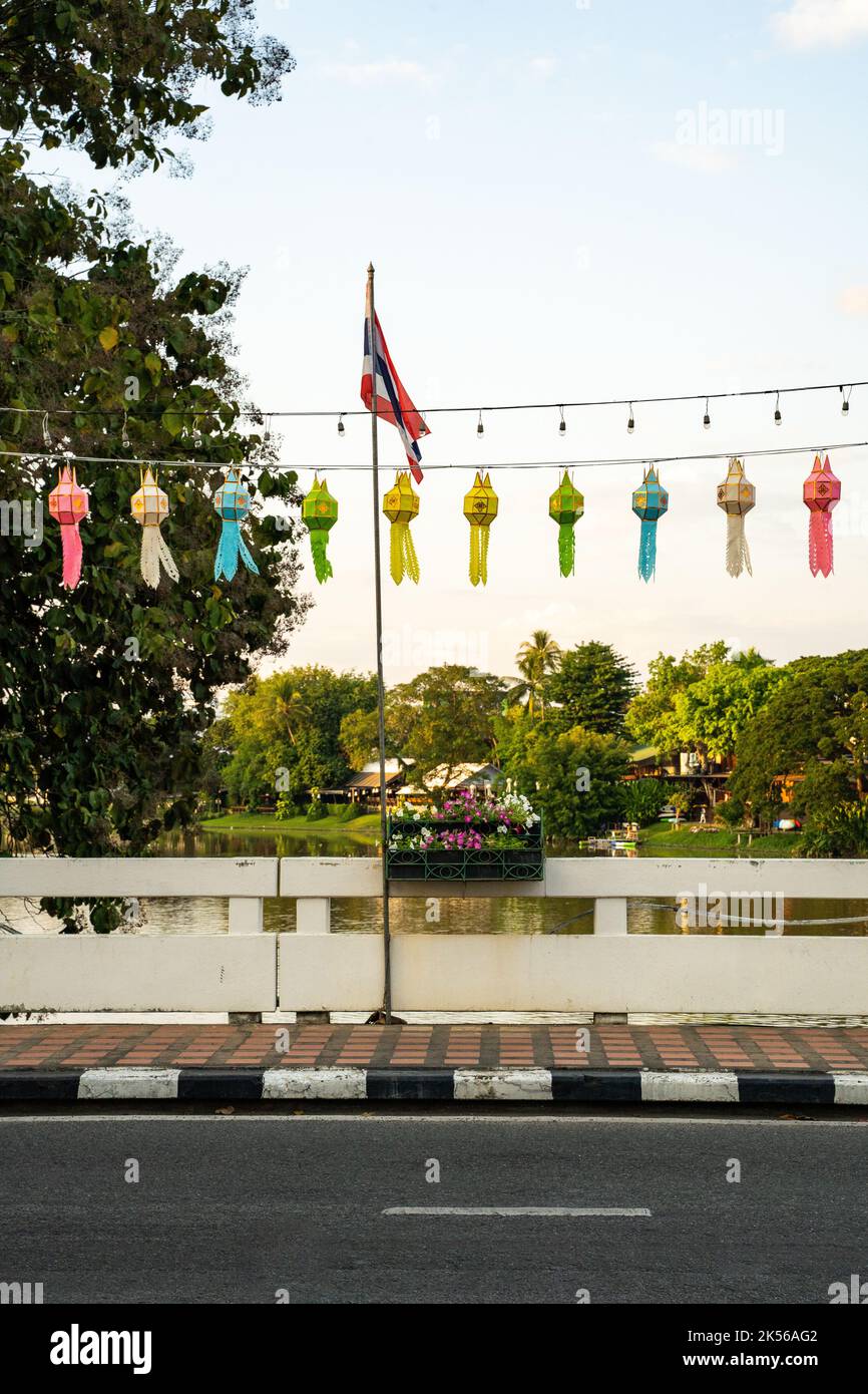Decoration on the street during Loy Krathong Festival in Chiang Mai ...