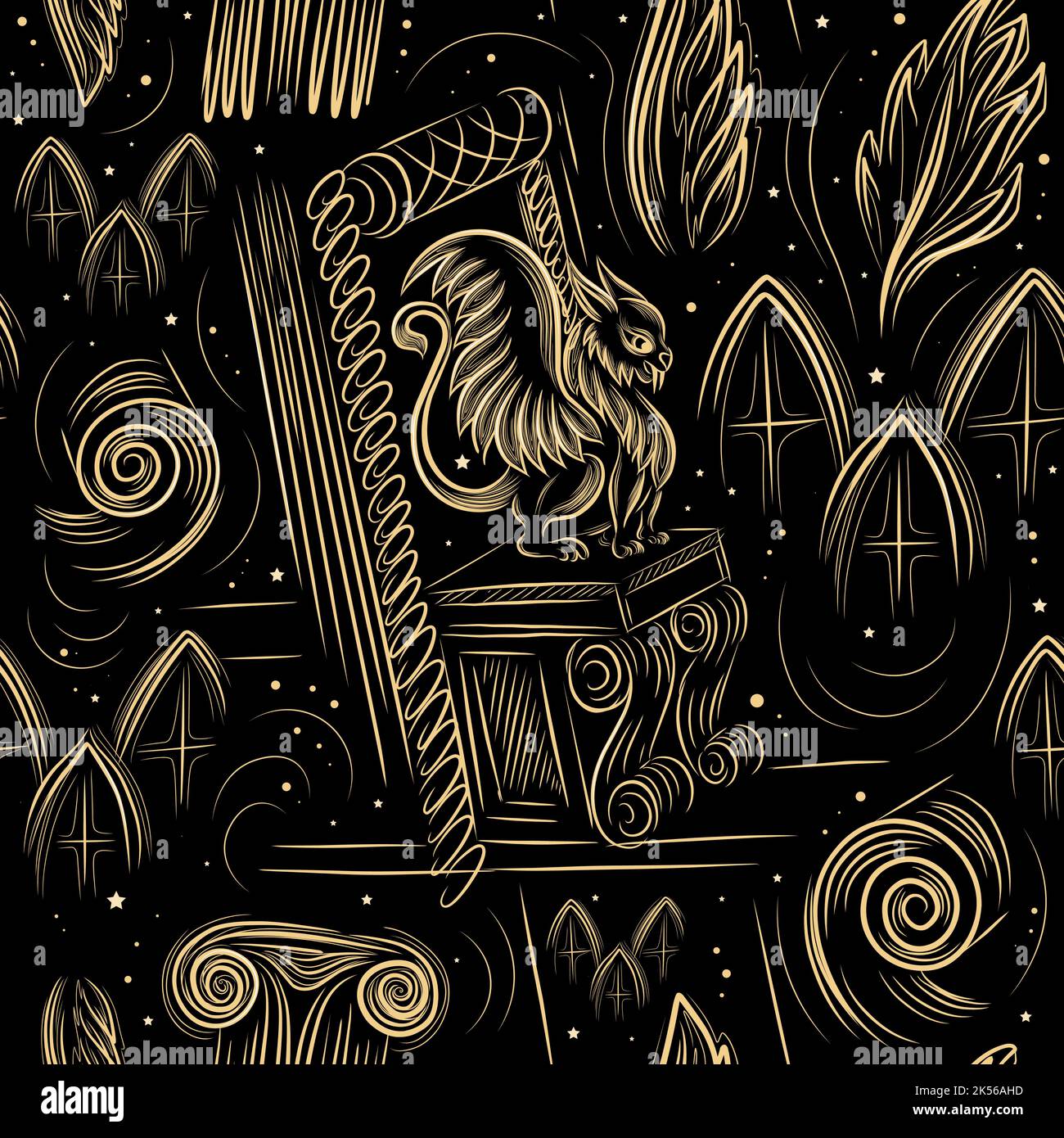 Seamless pattern with gargoyles. Halloween mood pattern. Black ...