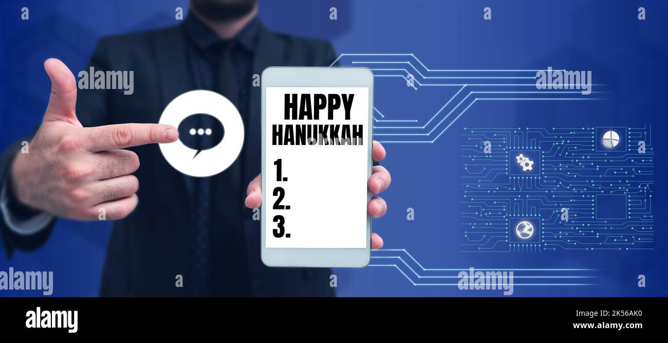 Sign displaying Happy Hanukkah, Business showcase a day related with ...