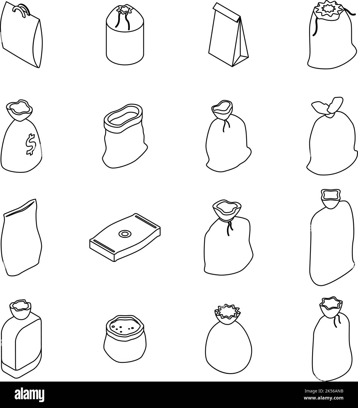 Sack icons set. Isometric set of sack vector icons outline isolated on ...