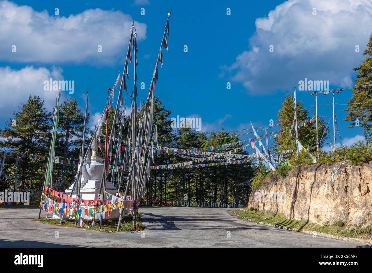 Bumthang, Bhutan. Prayer Flags and Chorten at Kikila Pass, near Jakar ...