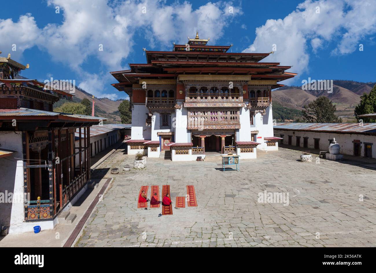 Phobjikha, Bhutan. Buddhist Monks Sitting in Courtyard of Gangte ...