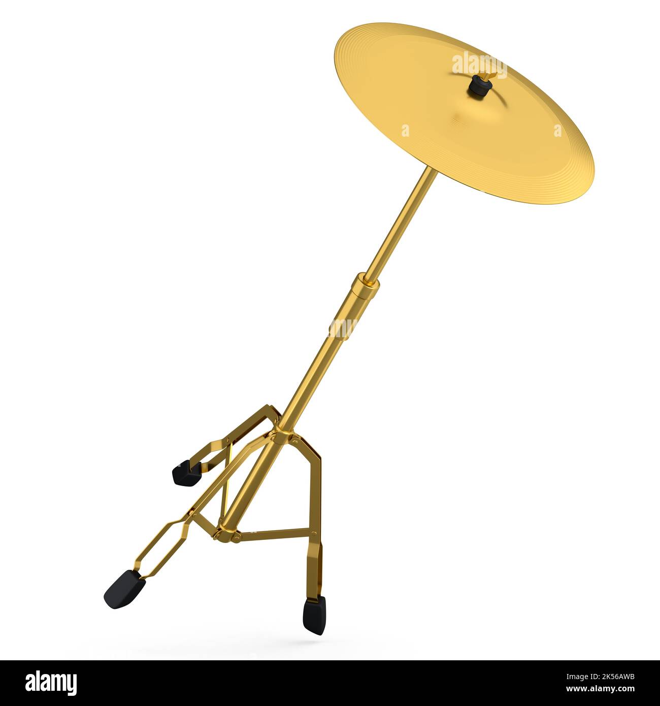 Metal cymbal on a stand on white background. 3d render concept of ...