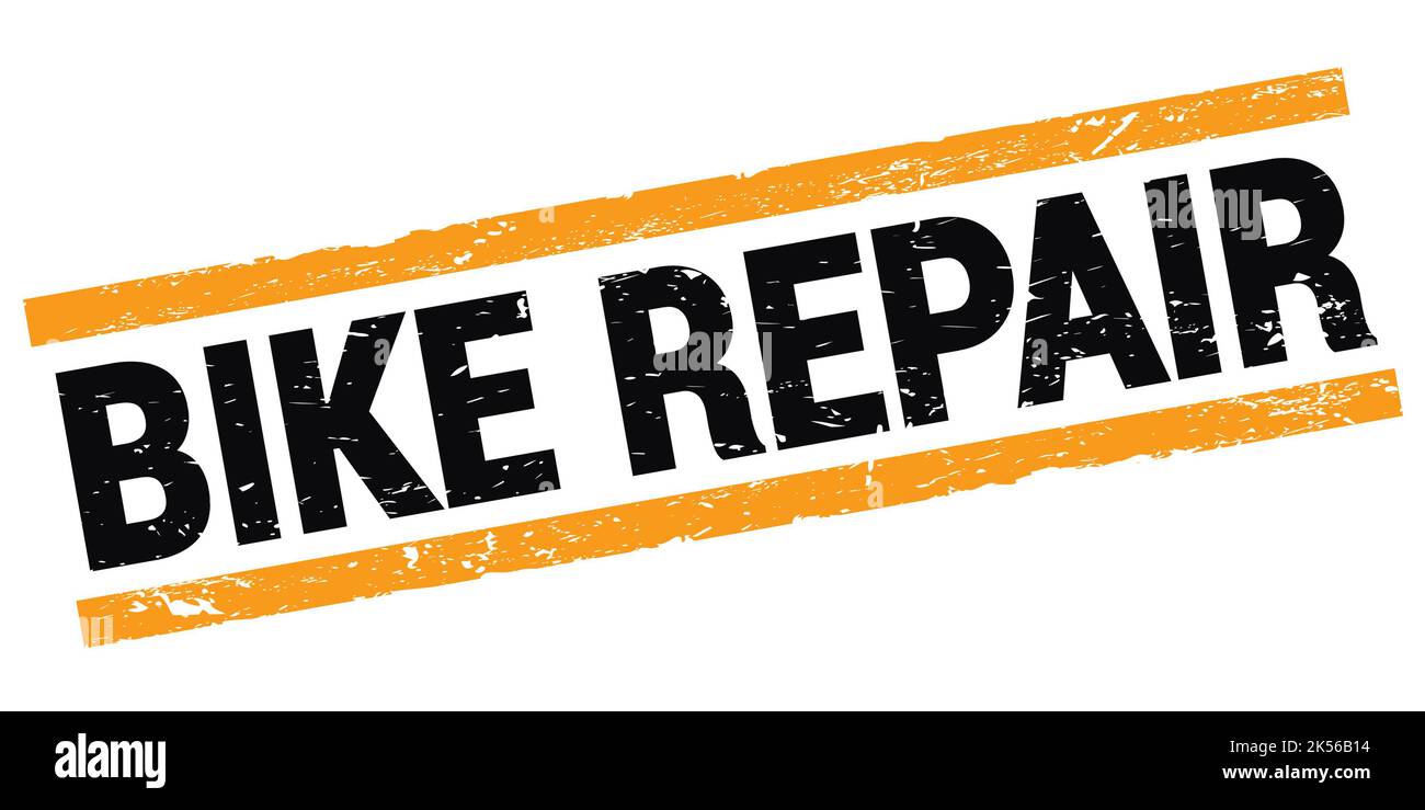 BIKE REPAIR text written on black-orange rectangle stamp sign Stock ...