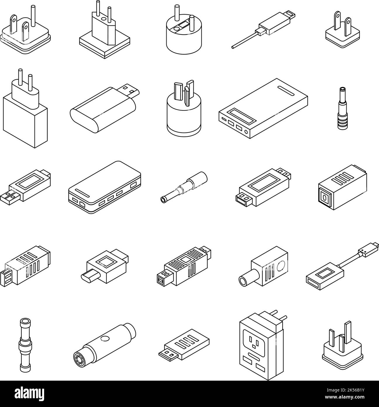 Adapter Icons Set Isometric Set Of Adapter Vector Icons Outline