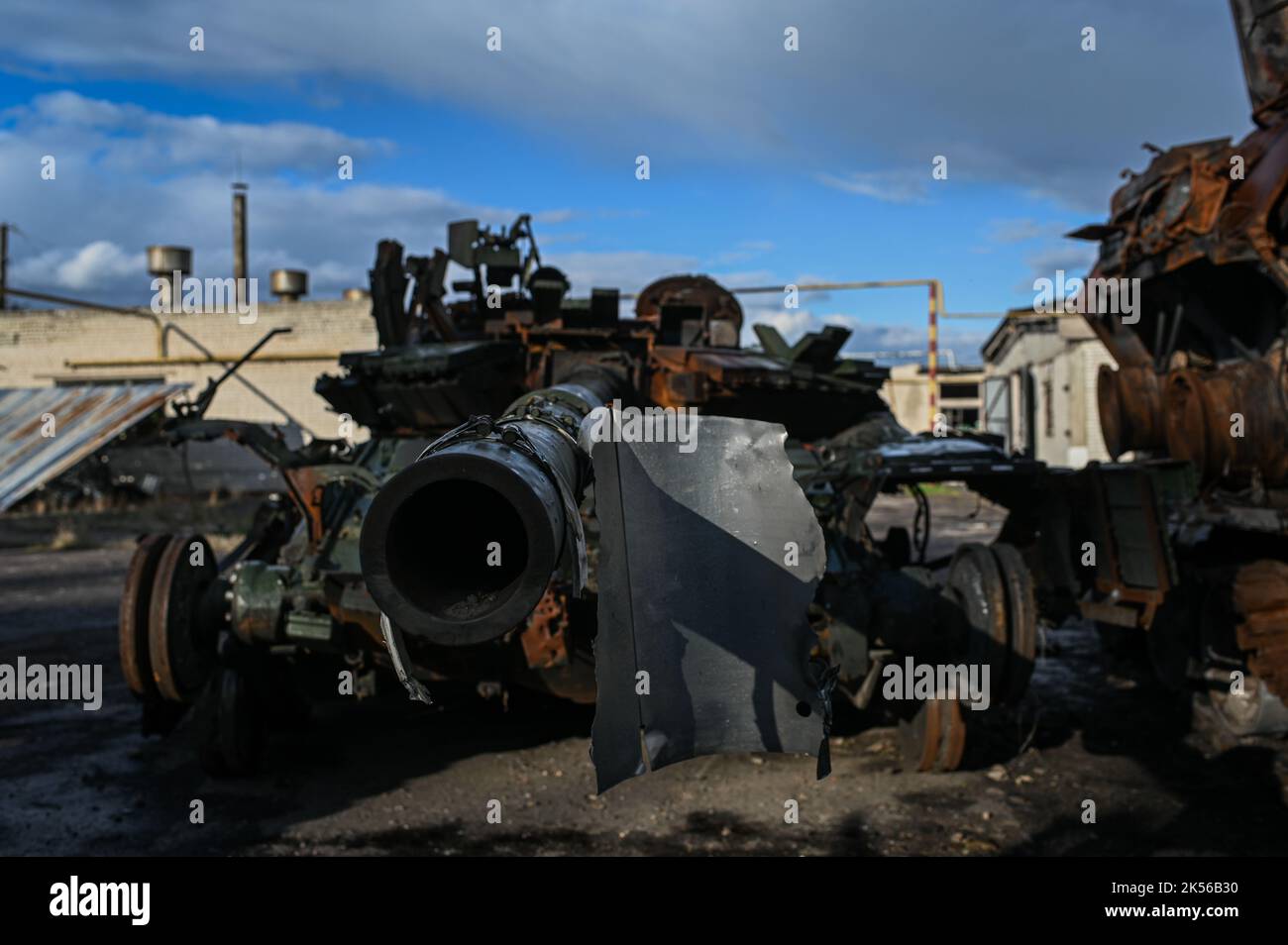 Lyman, Ukraine, October 5, 2022, A scrapyard of destroyed armored ...