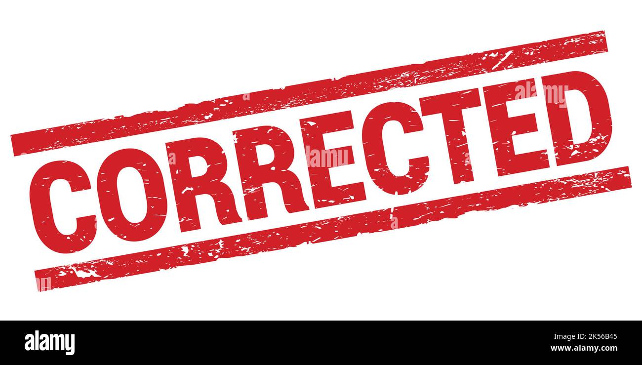 CORRECTED text written on red rectangle stamp sign Stock Photo - Alamy