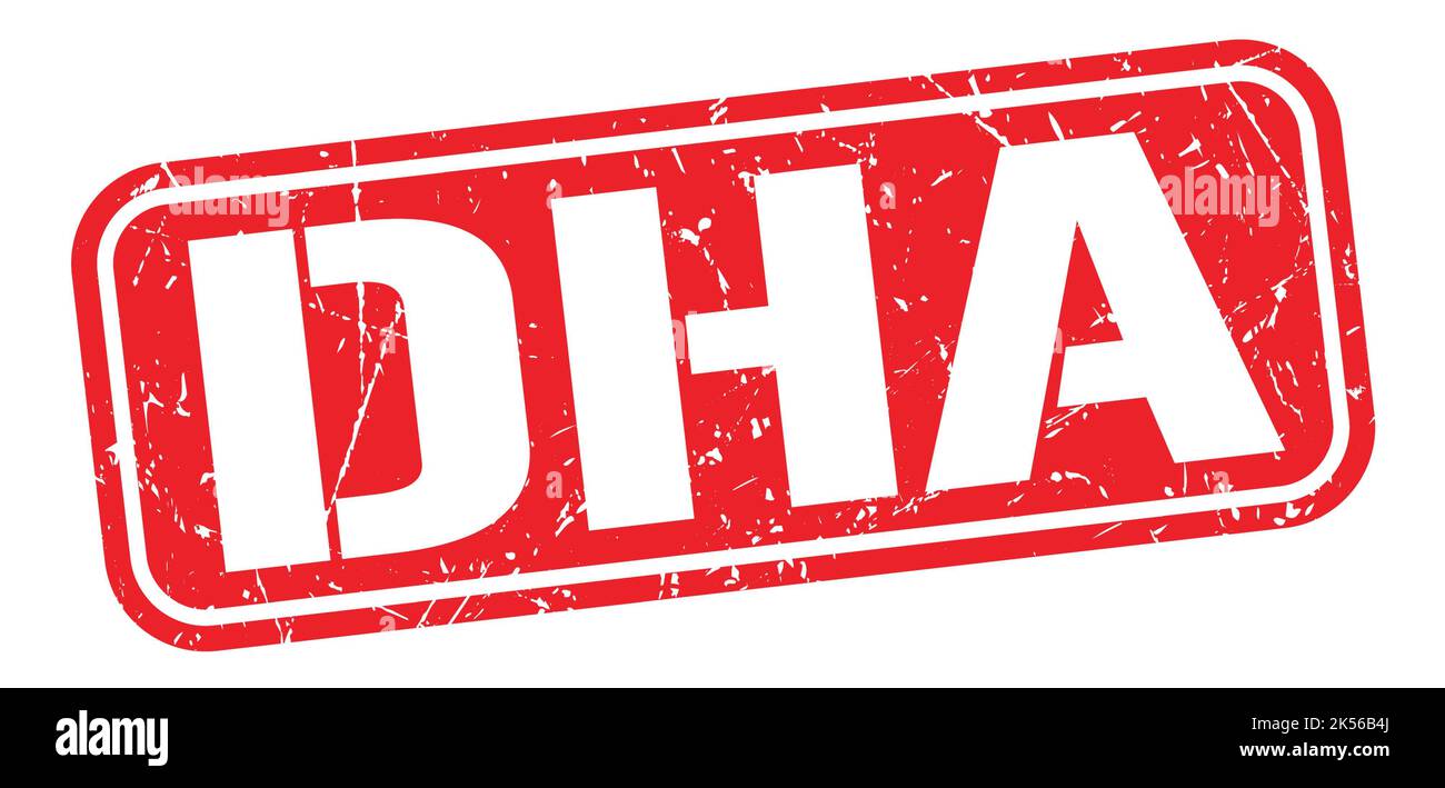 DHA text written on red grungy stamp sign Stock Photo - Alamy