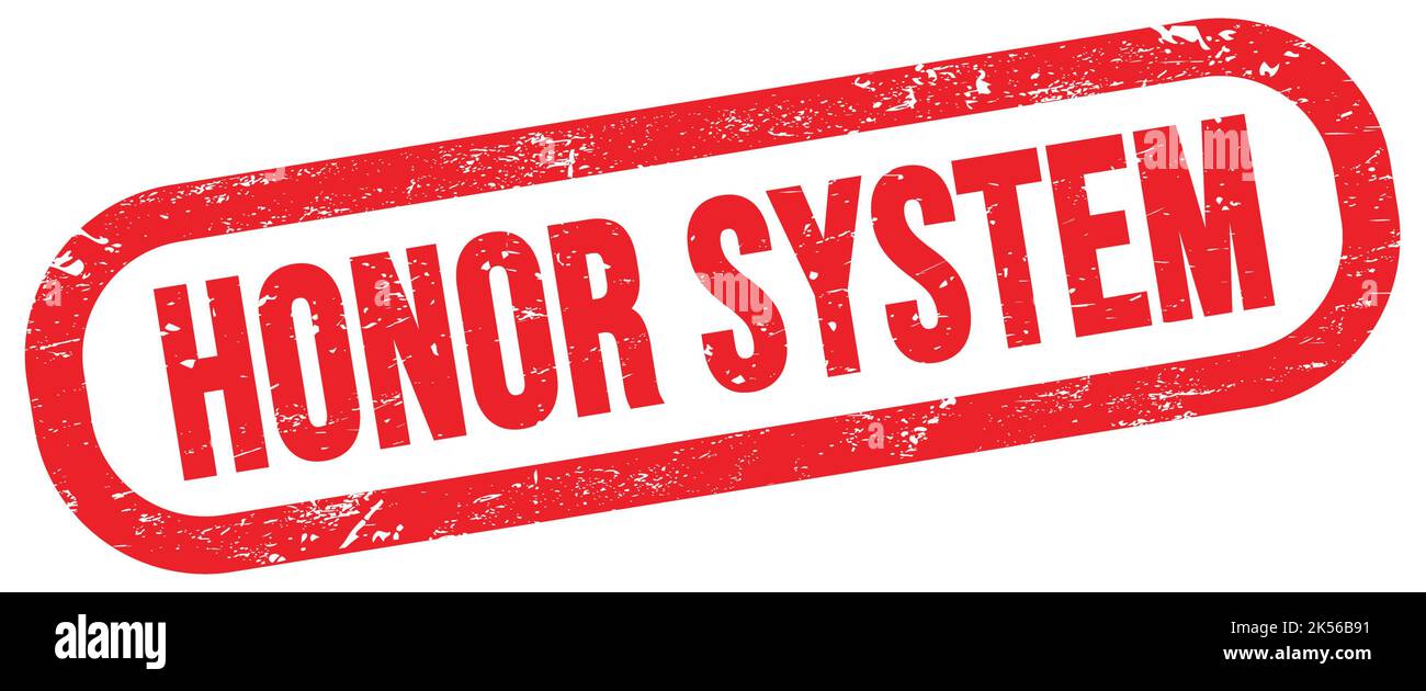 HONOR SYSTEM, text on red rectangle stamp sign Stock Photo - Alamy