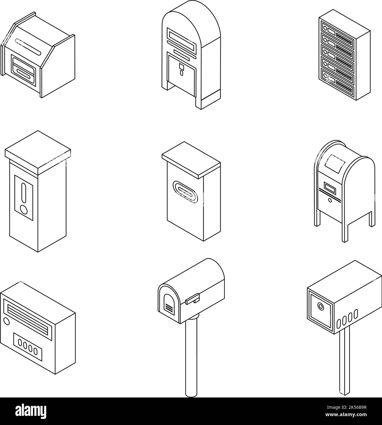 Mailbox icons set. Isometric set of mailbox vector icons outline ...