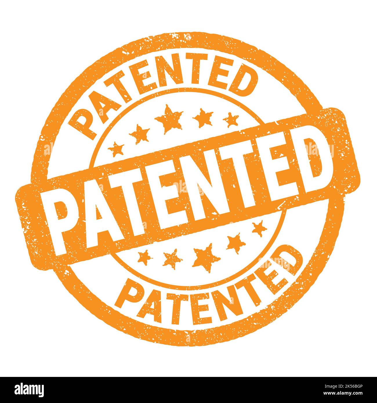 PATENTED text written on orange grungy stamp sign Stock Photo - Alamy