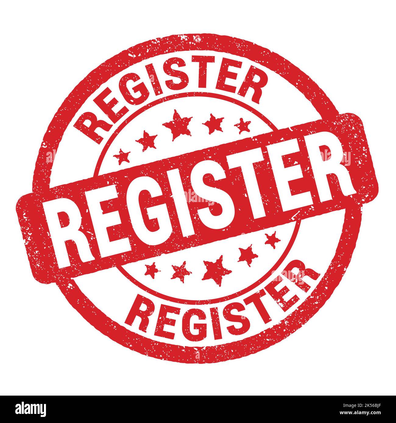 REGISTER text written on red grungy stamp sign Stock Photo - Alamy